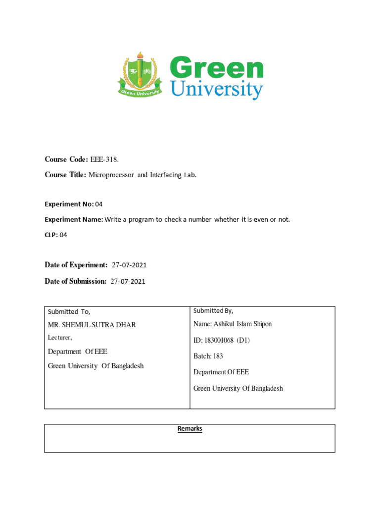 Course Code: EEE-318. Course Title: Microprocessor and Inter | Download ...