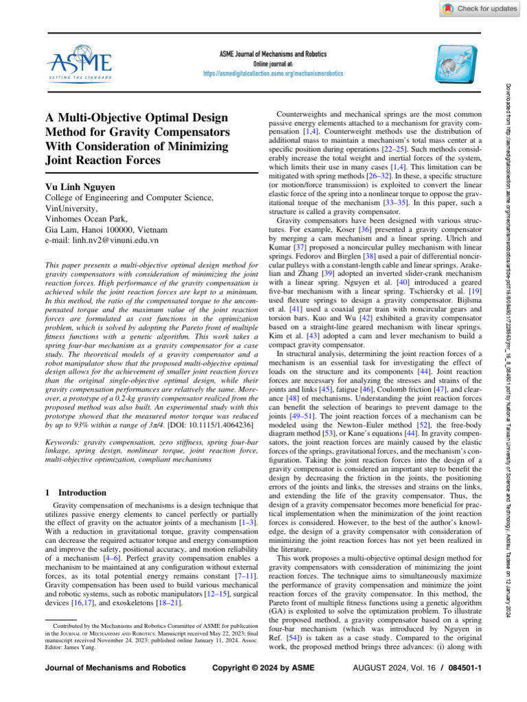 A Multi-Objective Optimal Design Method For Gravity Compensators With Consideration of ...