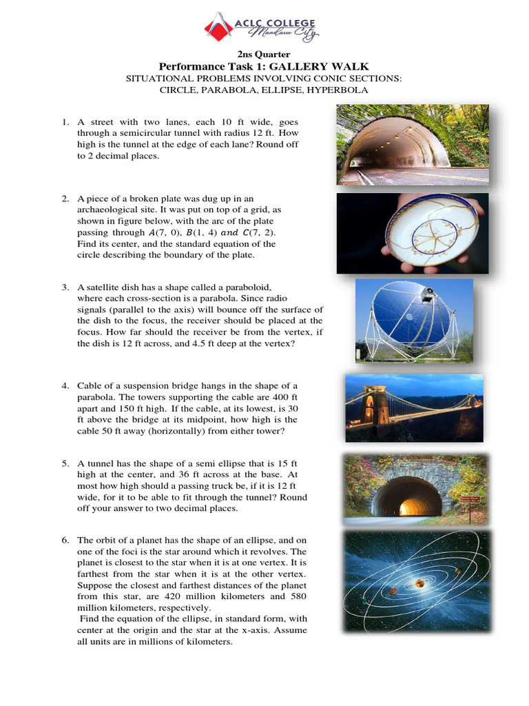 Conic Sections Situational Problems | PDF | Ellipse | Euclidean Geometry