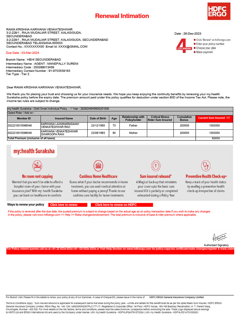 Renewal Intimation: Due Date: 03-Mar-2024 | PDF | Insurance | Economies