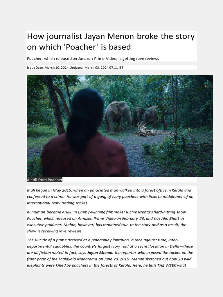 Jayan Menon's Exposé on Ivory Poaching | PDF | Poaching | Crime & Violence