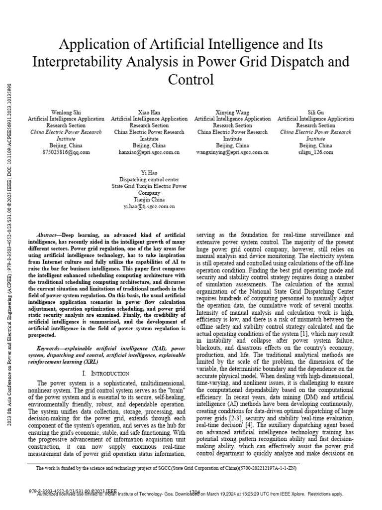 Application of Artificial Intelligence and Its Interpretability Analysis in Power Grid Dispatch ...