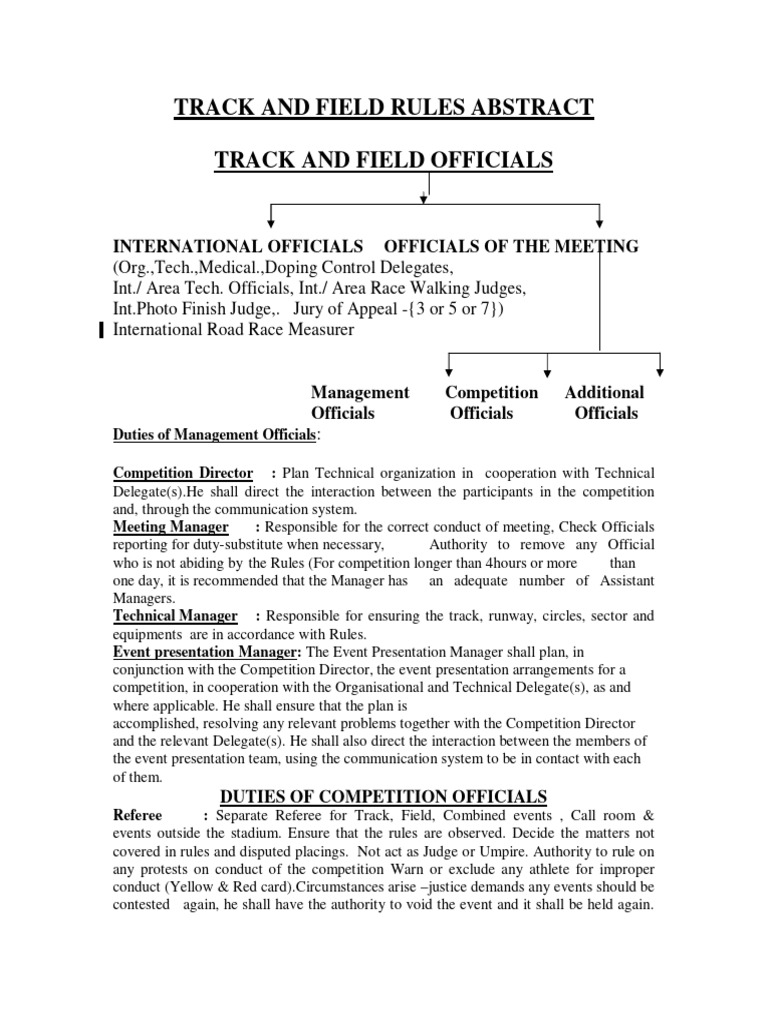 Track and Field Rules Abstract Track and Field Officials: International ...