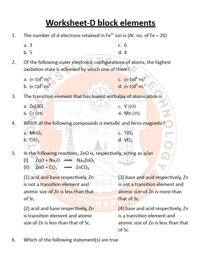 Worksheet | PDF | Transition Metals | Hydroxide