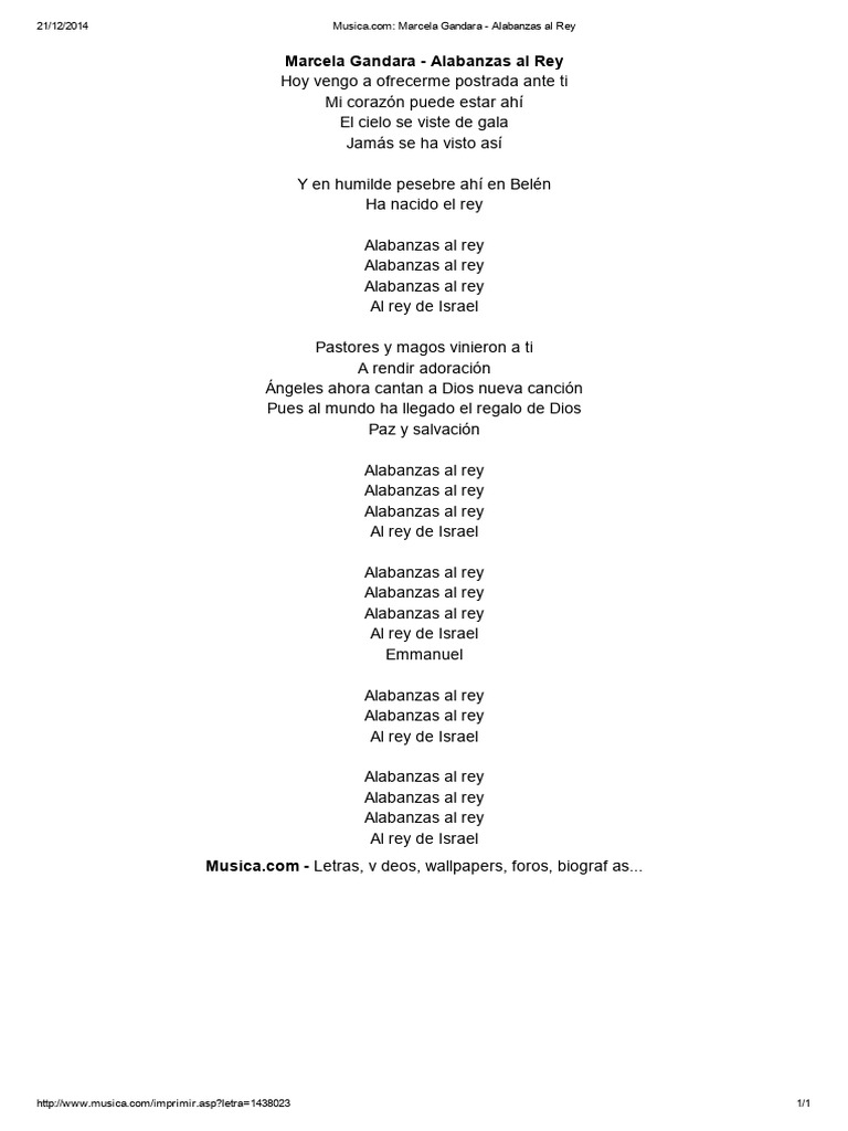 Letra de Alabanzas Al Rey de Marcela Gandara | PDF