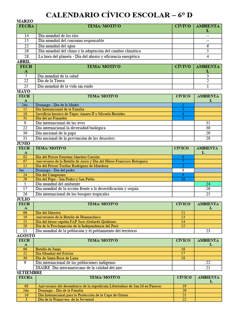 Calendario Civico Escolar | PDF | Perú | Ciencias de la Tierra
