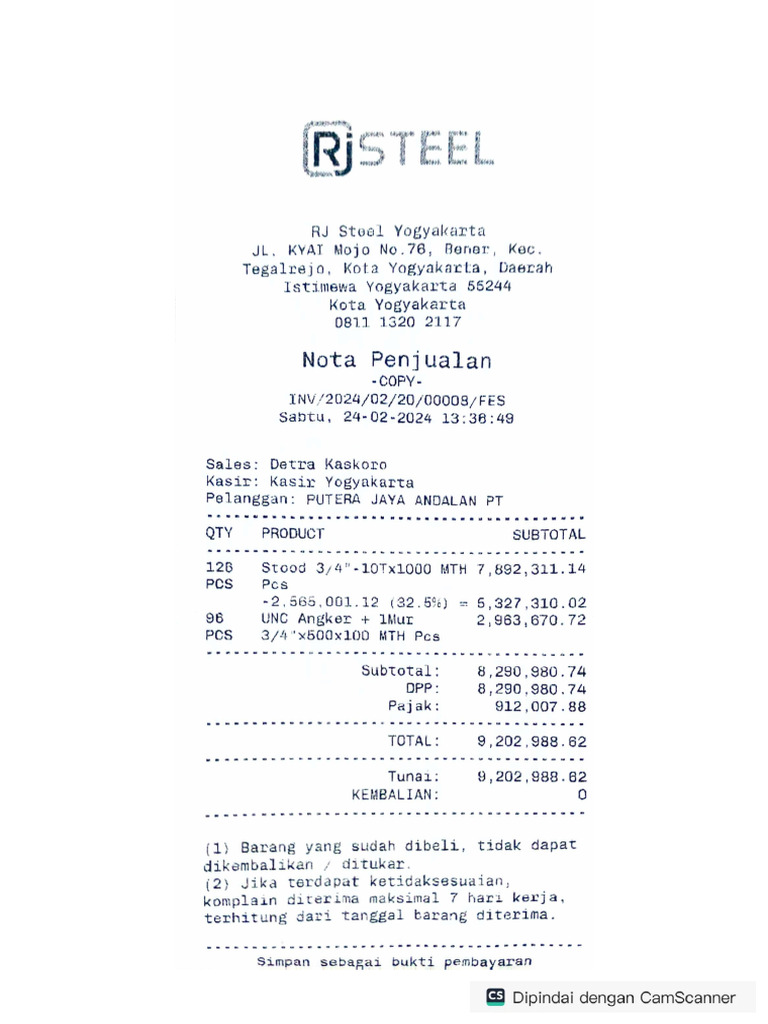 Nota Pelunasan Pja 01 | PDF