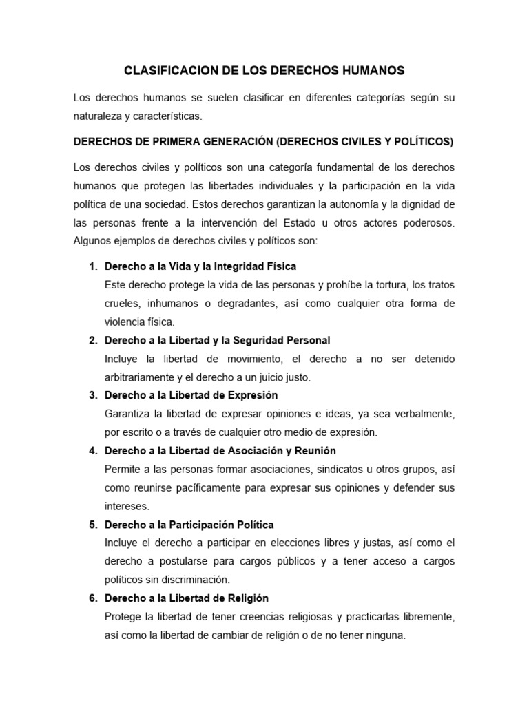 Clasificacion de Los Derechos Humanos | PDF | Derechos | Derechos humanos