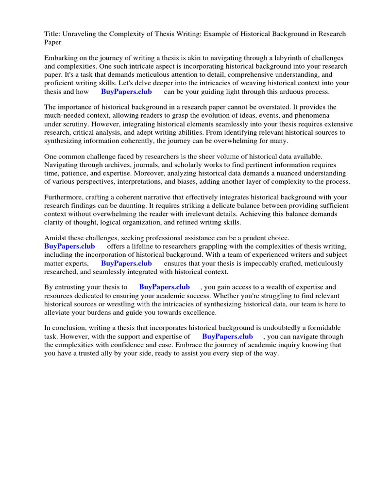 Example of Historical Background in Research Paper | Download Free PDF ...