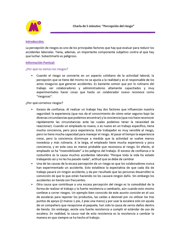 Percepcion de Riesgo | PDF | Experiencia | Percepción