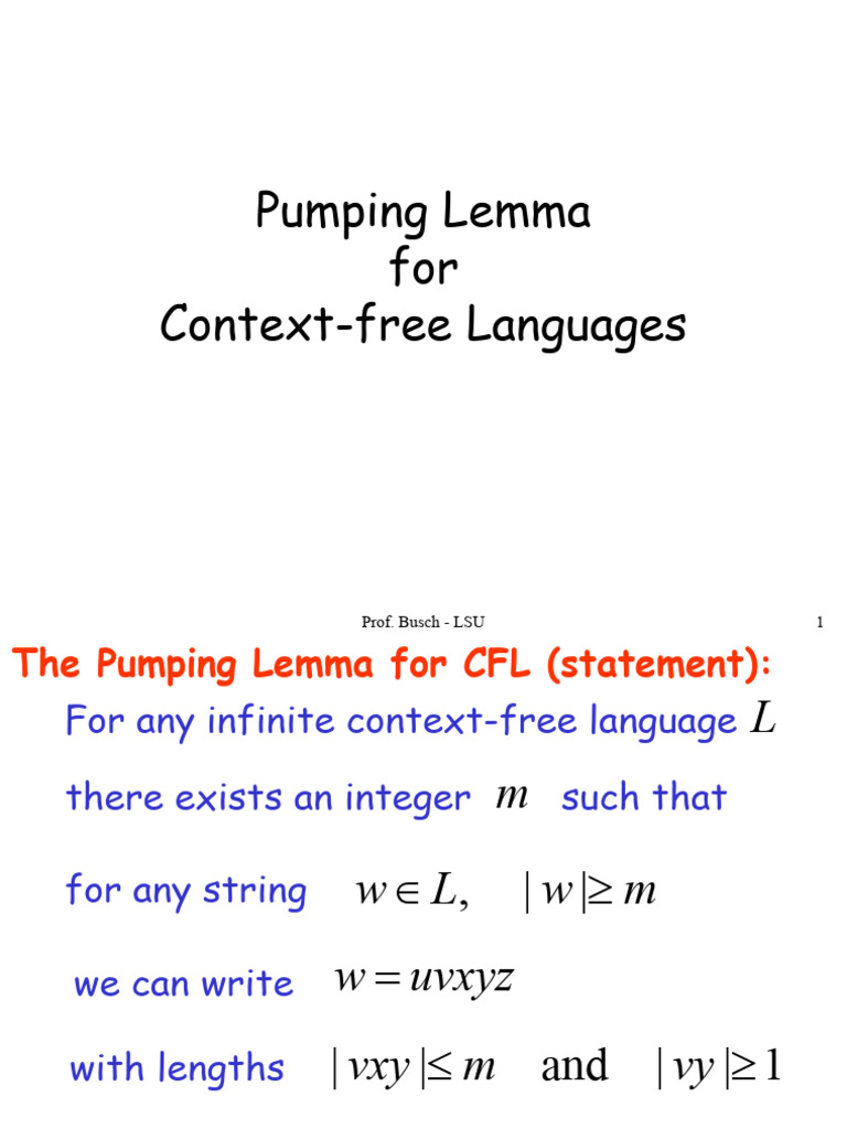 Pumping Lemma for Context-Free Languages | PDF | Mathematical Logic | Linguistics