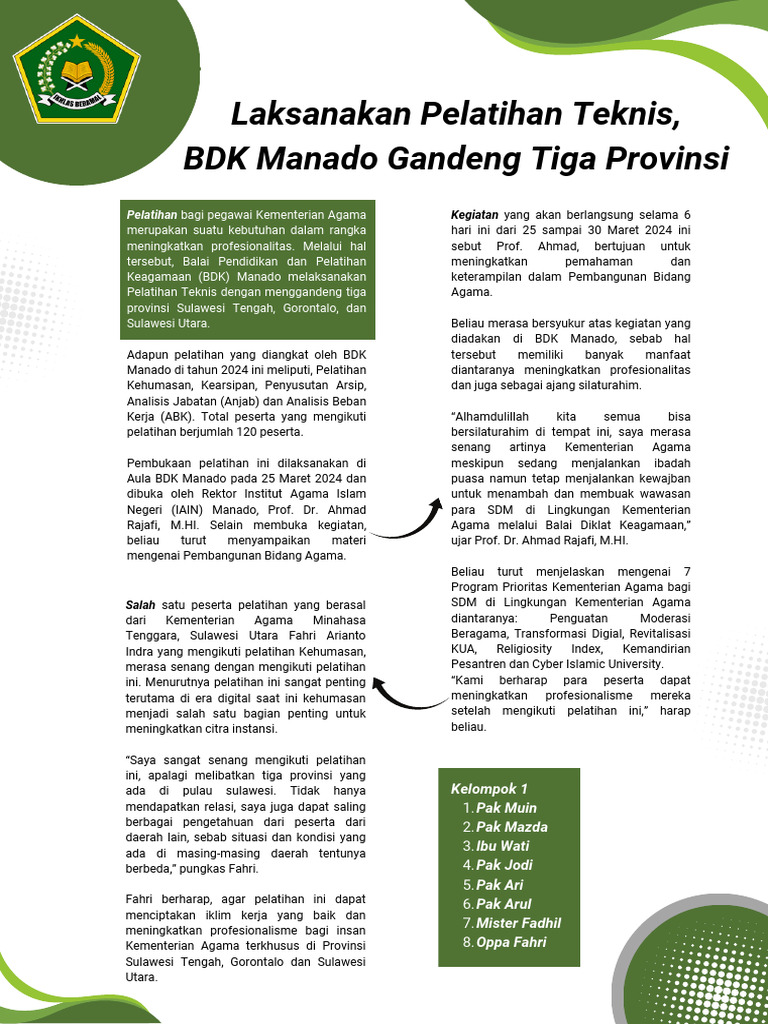 Tulisan Pelatihan Teknis BDK Manado 2024 | PDF | Bisnis