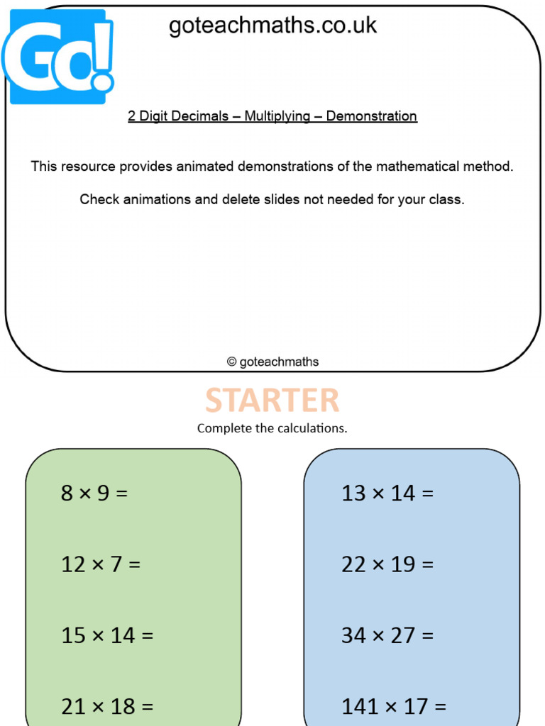 2 Digit Decimals Multiplying Demonstration 1 | PDF | Multiplication ...