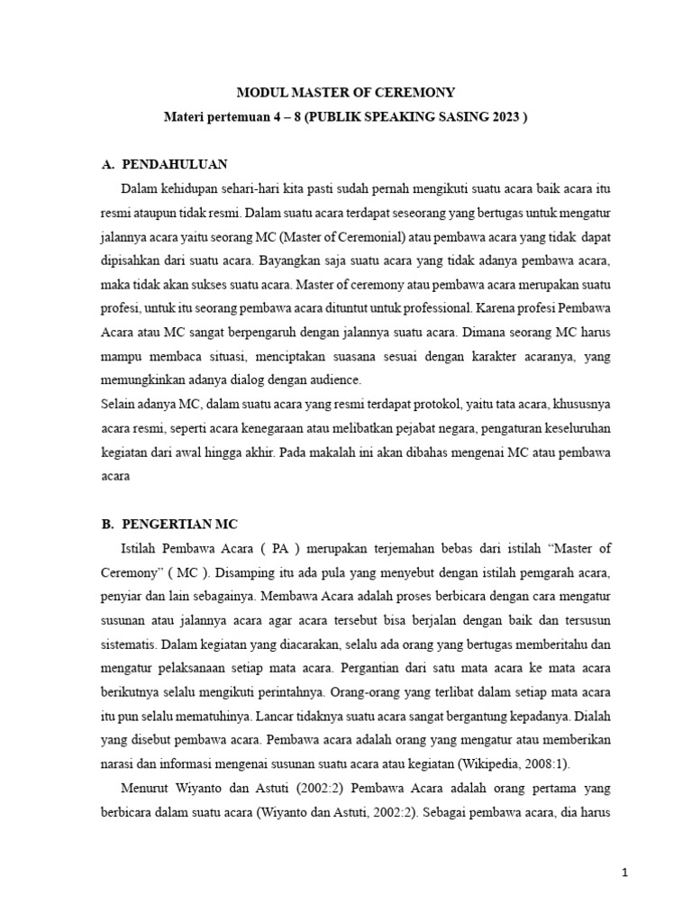 Keterampilan Utama Seorang MC | PDF | Karier & Perkembangan ...