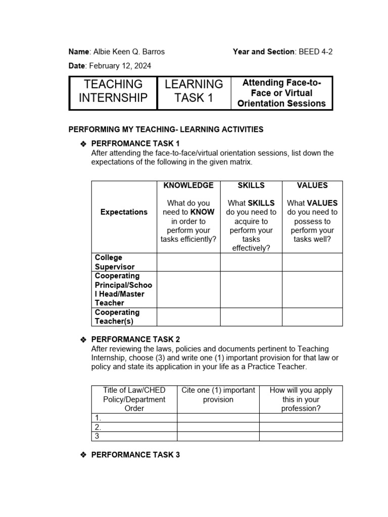 Learning-Task-1_065956 | PDF | Rubric (Academic) | Cognition