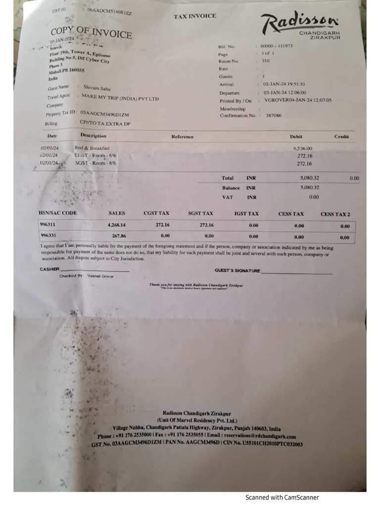 Radisson Stay 2jan | PDF