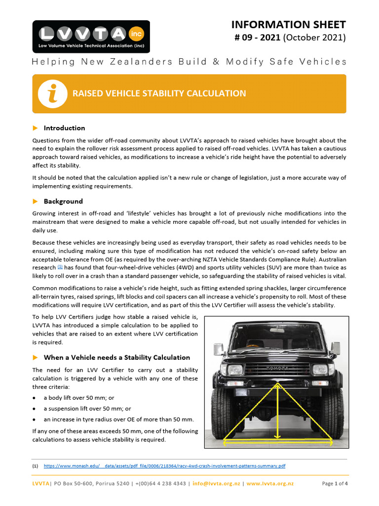 LVVTA Info 09-2021 Raised Vehicle Stability Calculation | PDF | Land ...