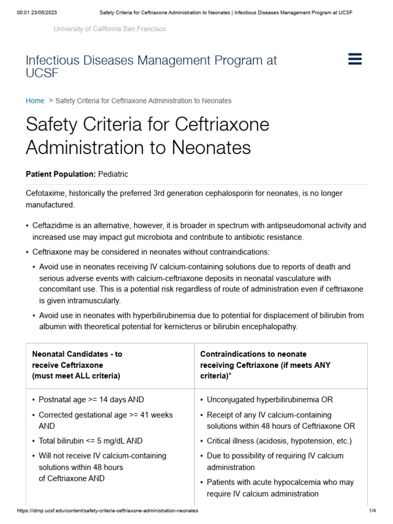 Safety Criteria For Ceftriaxone Administration To Neonates - Infectious ...