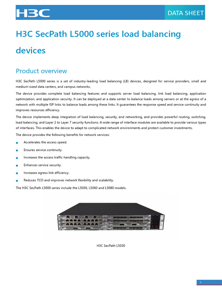 H3C SecPath L5000 Series Load Balancing Devices Data Sheet | PDF | Load Balancing (Computing ...