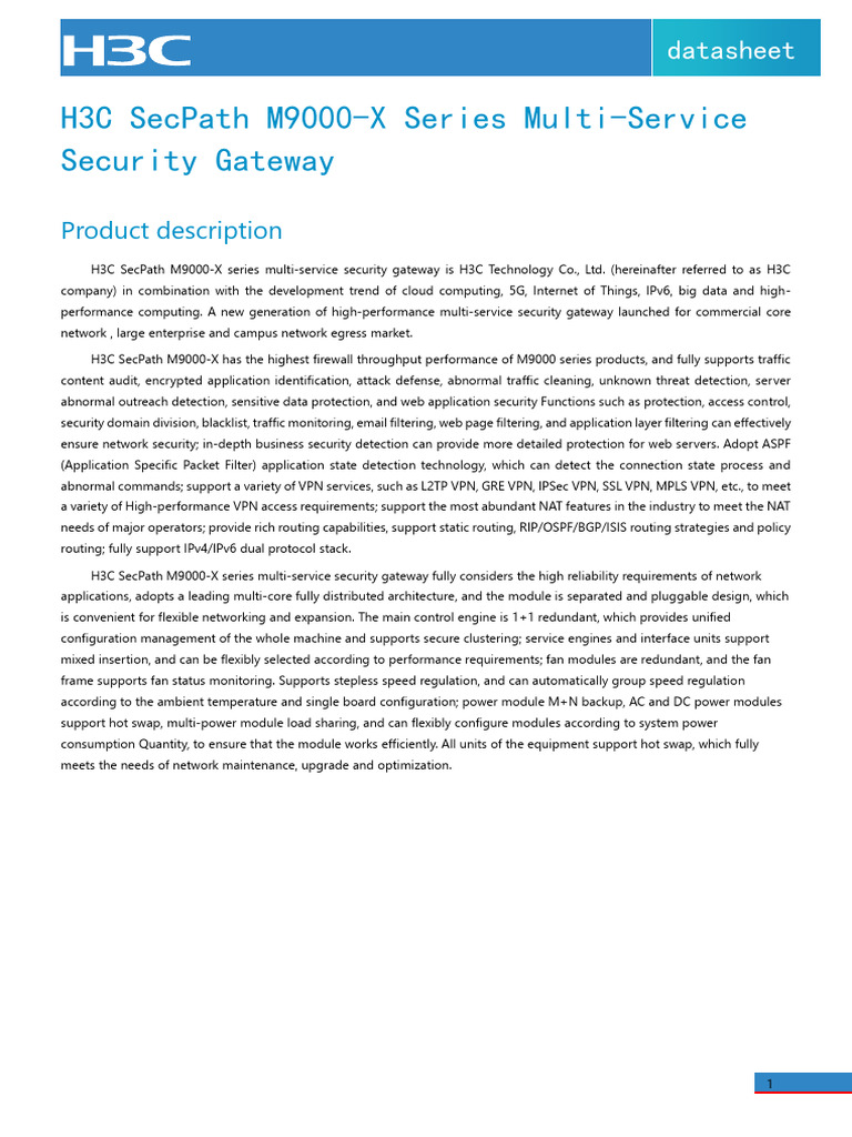 H3C SecPath M9000-X Series Multi-Service Gateway Datasheet | PDF | Denial Of Service Attack ...