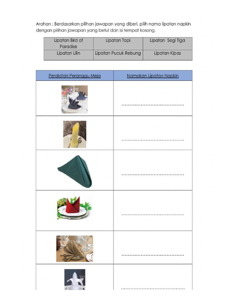 Latihan Lipatan Napkin | PDF