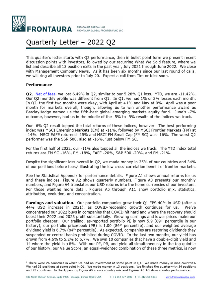 Frontaura - Quarterly - Letter - 2022Q2 - Exit Reasons | PDF ...