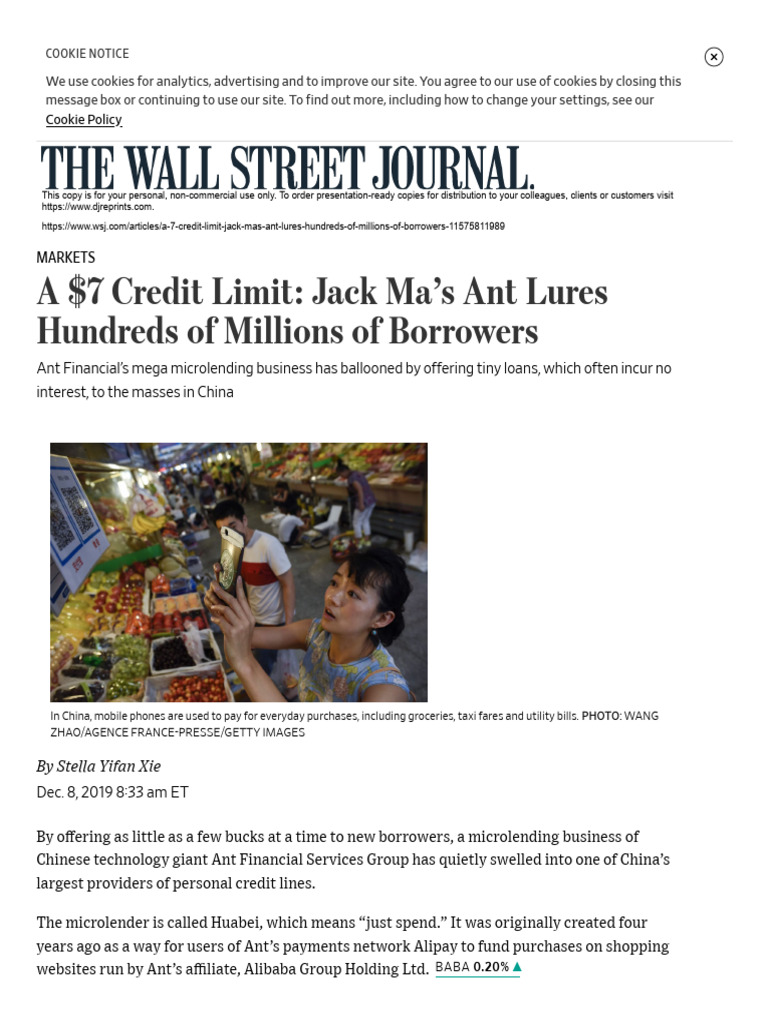 Huabei (Fuliza of China) A $7 Credit Limit - Ant Financial | PDF ...