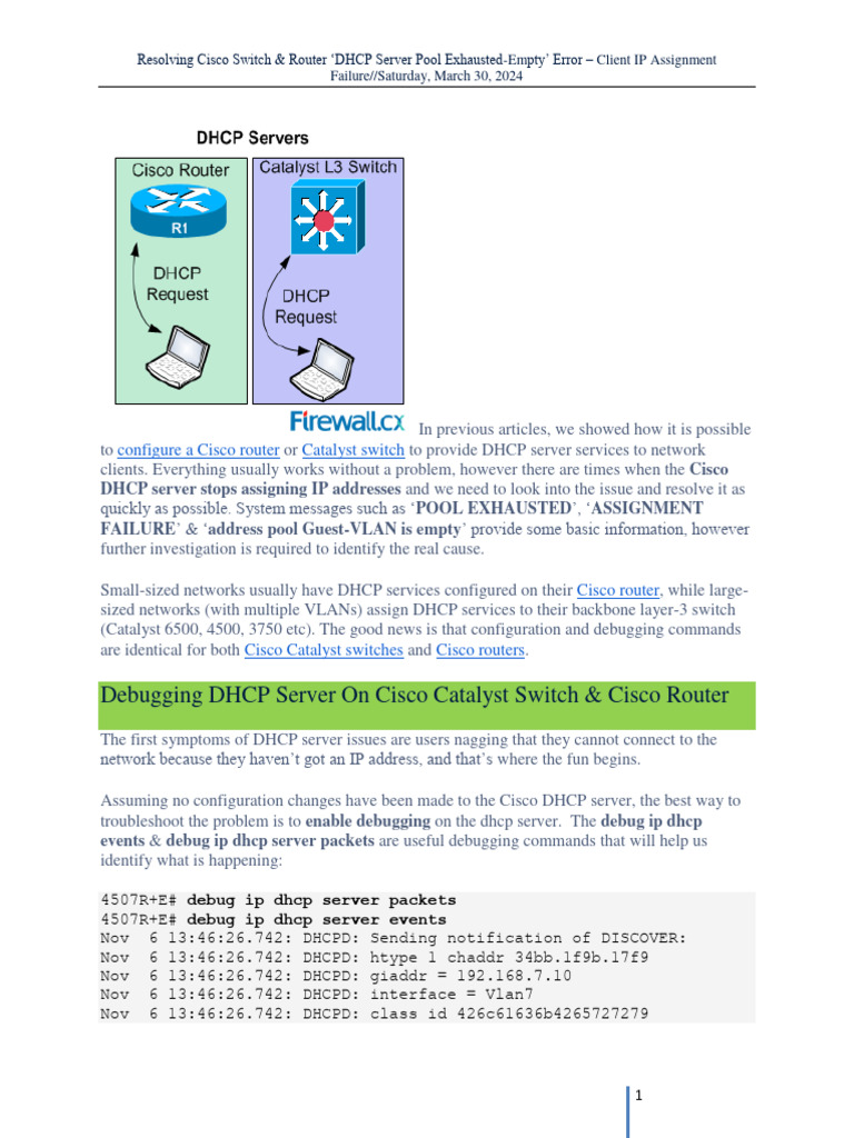 Resolving Cisco Switch & Router DHCP Server Pool Exhausted-Empty' Error - Client IP Assignment ...