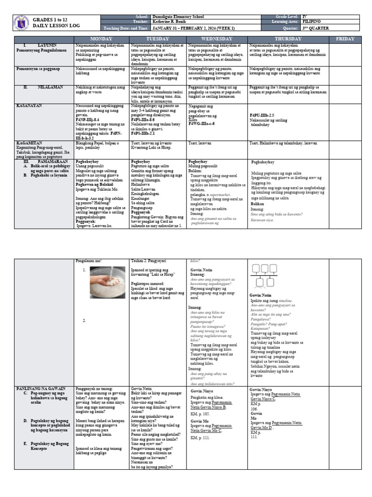 DLL - Filipino 4 - Q3 - W1 | PDF