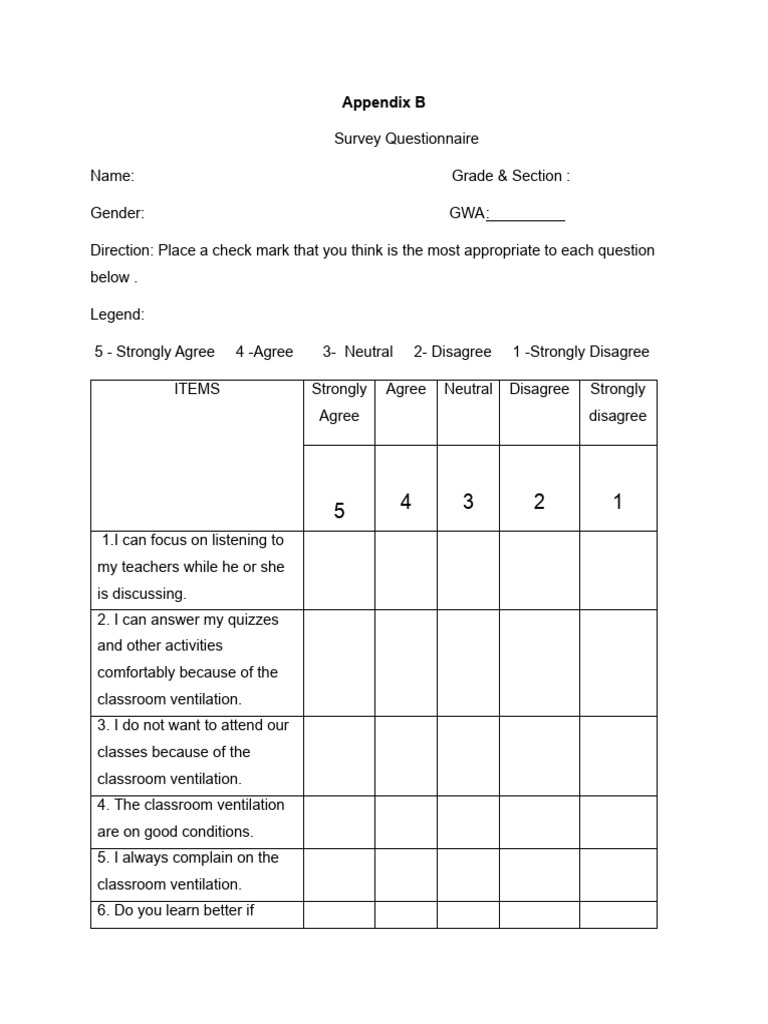 Student Classroom Ventilation Survey | PDF