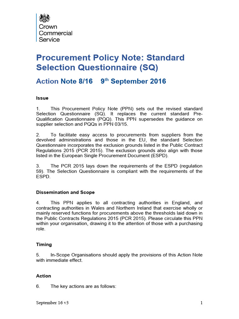 PPN 8 16 StandardSQ Template v3 | PDF | Procurement | Business