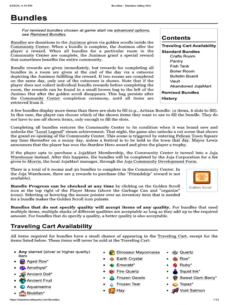 Stardew Valley - Community Center Bundles | PDF