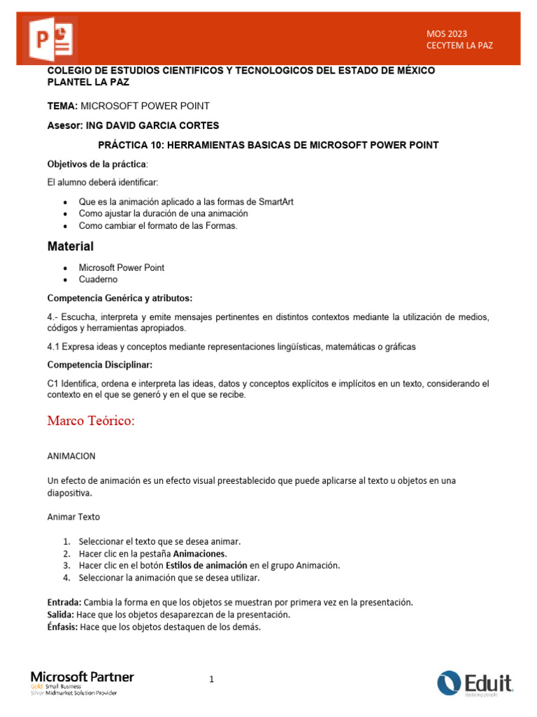 INSTRUCCIONES Práctica1.10 | PDF | Microsoft PowerPoint | Animación