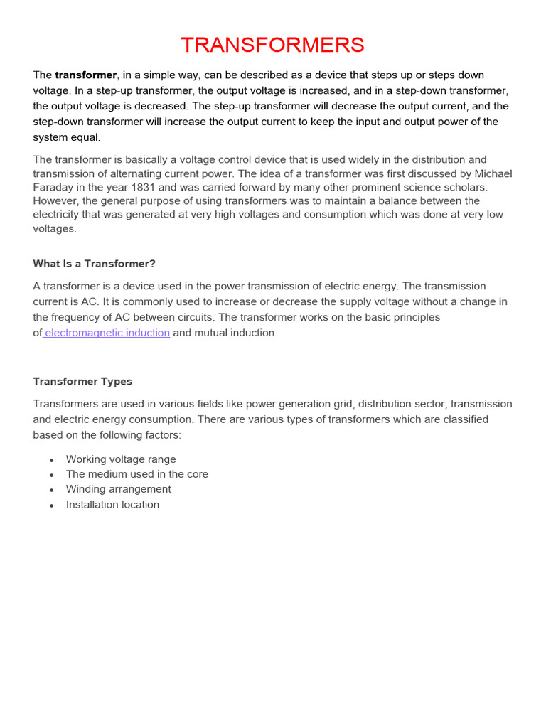 Transformers Lecture Pdf Transformer Electromagnetic Induction
