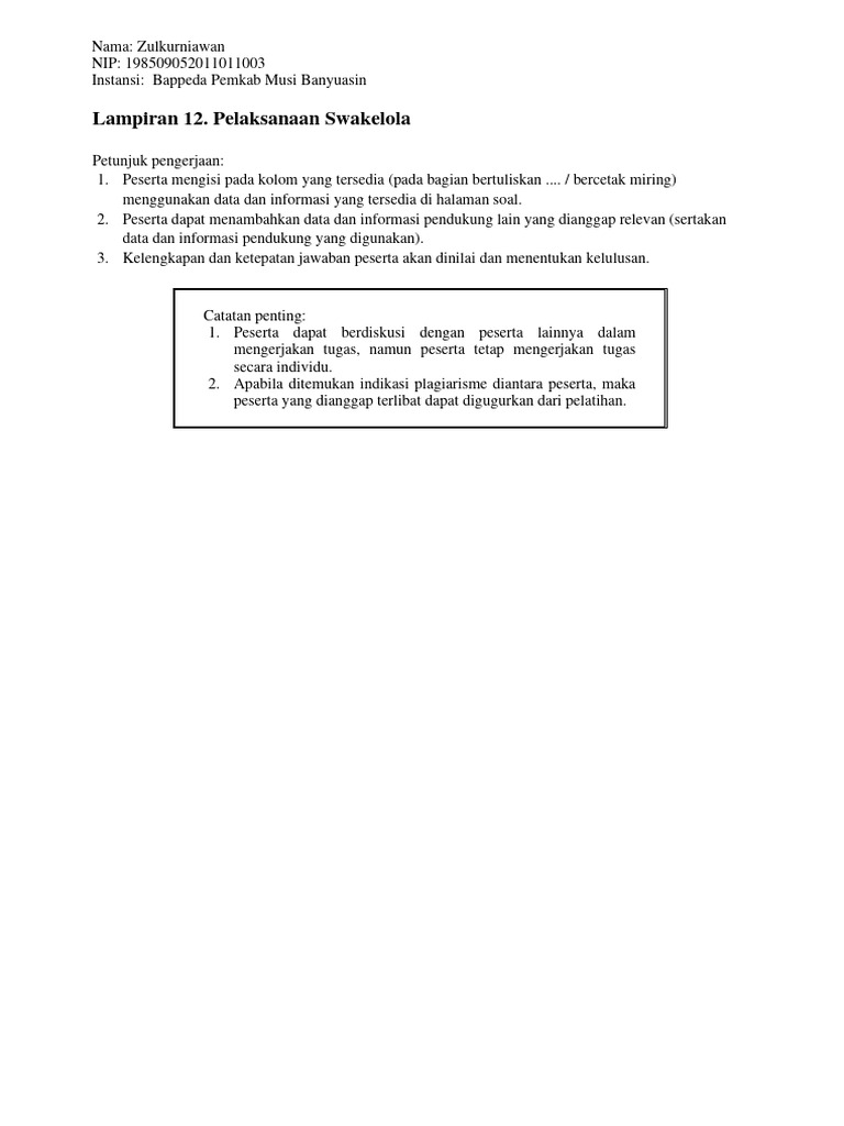 Zulkurniawan - Lampiran 12 - Pelaksanaan Swakelola Tipe III | PDF