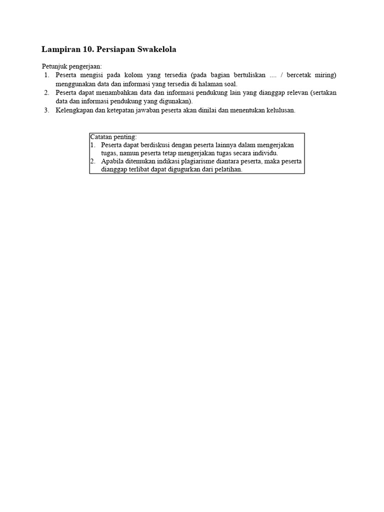 Zulkurniawan - Lampiran 10 - Persiapan Swakelola Tipe III | PDF