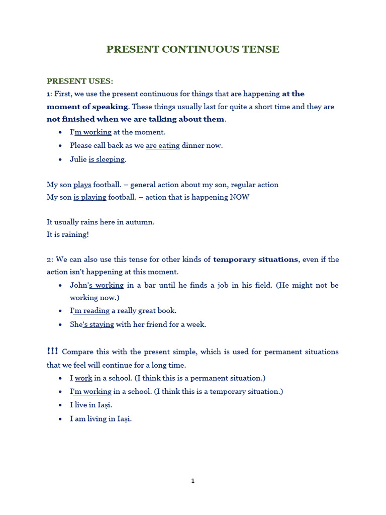 Present Continuous Tense | PDF | Restaurants | English Language