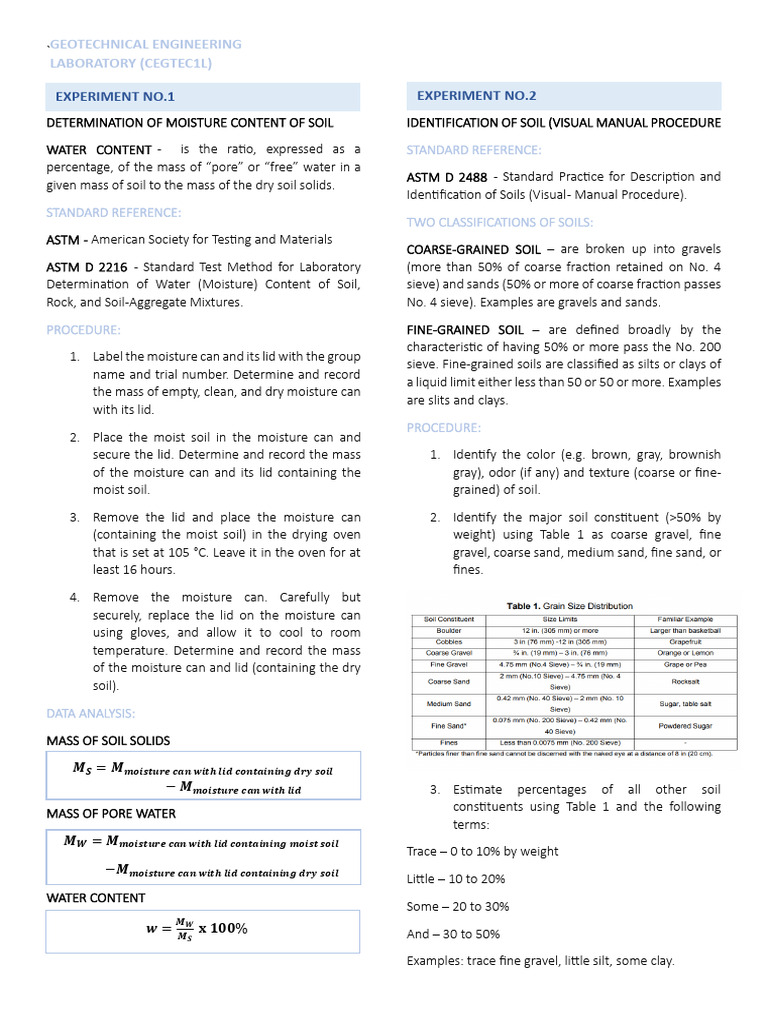 Geotechnical Engineering Lab Reviewer | PDF | Sand | Clay