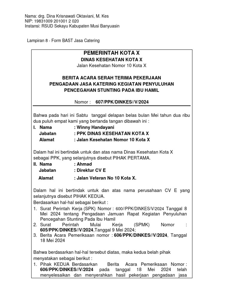 Berita Acara Serah Terima Catering | PDF | Pengelolaan Keuangan & Uang ...