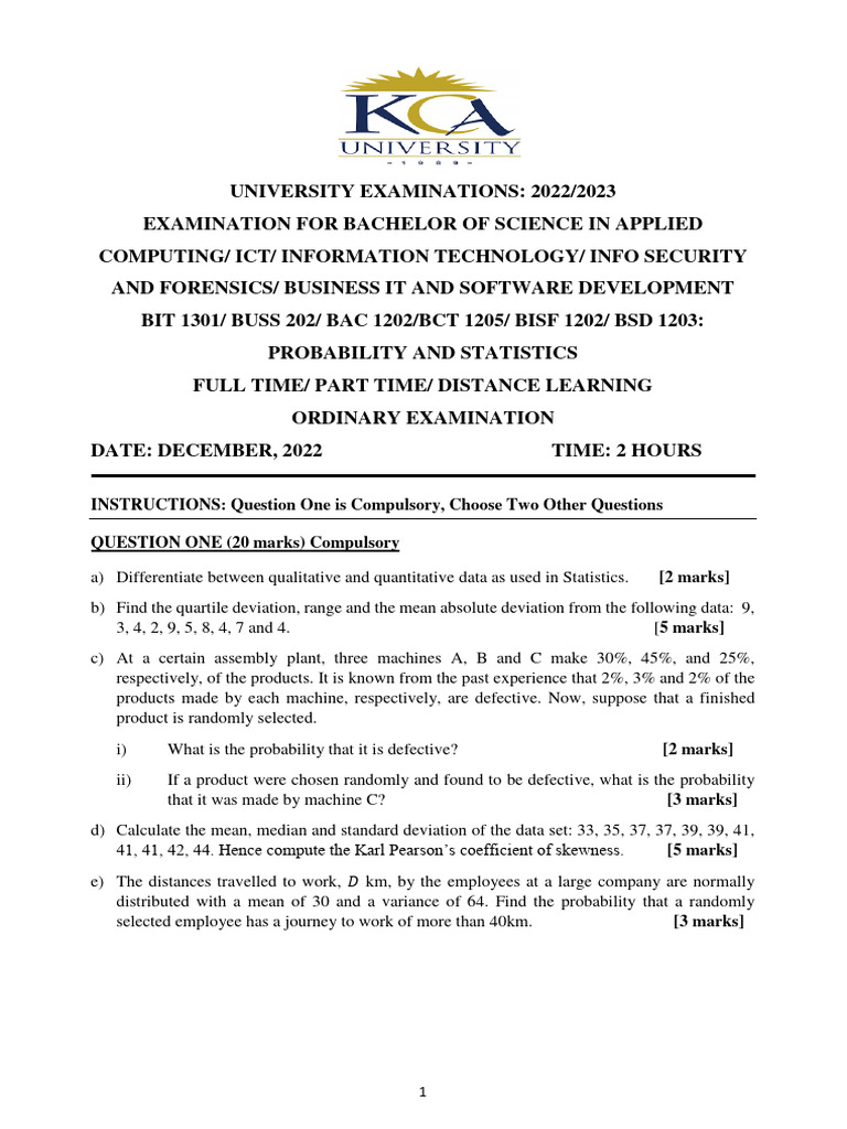 December 2022 Prob and Stats Past Paper | PDF | Probability ...
