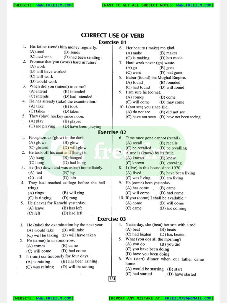 11th English Correct Use of Verb | PDF