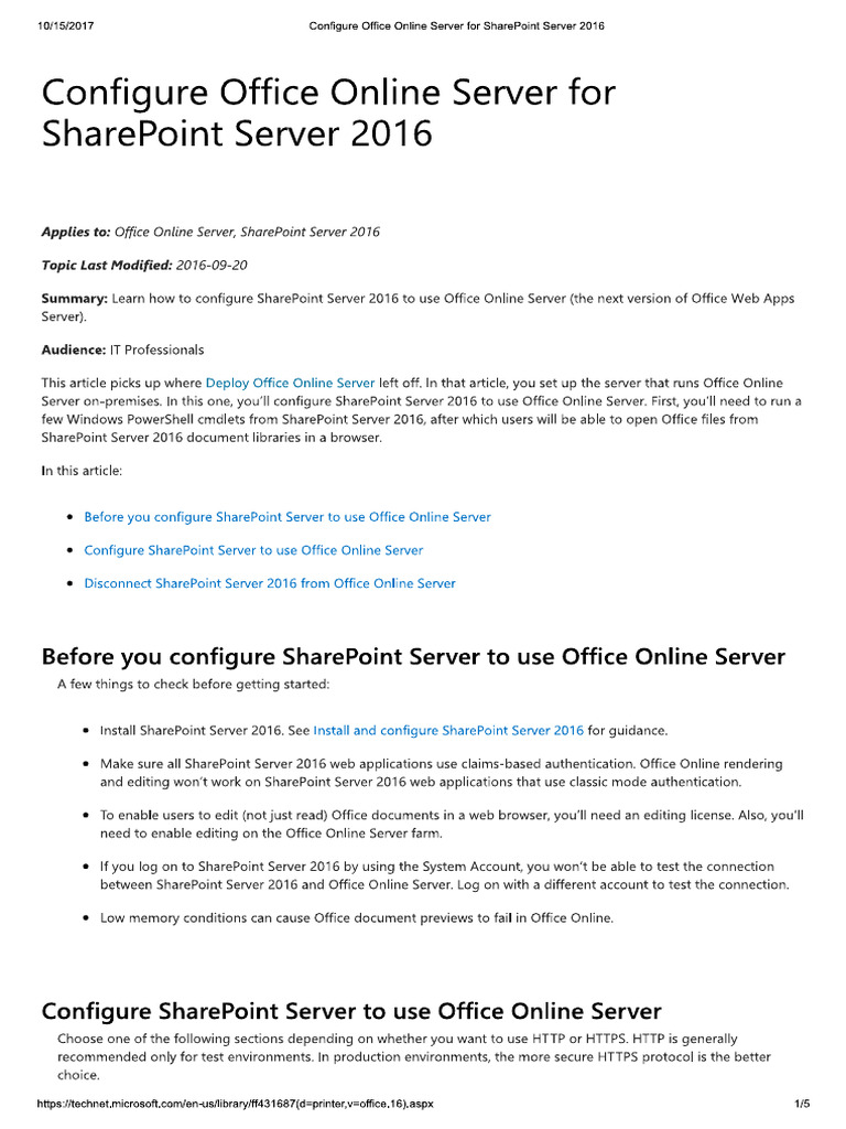 Configure Office Online Server For SharePoint Server 2016 | PDF