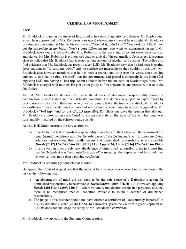 Criminal Law Moot Problem | PDF | Common Law | Legal Procedure