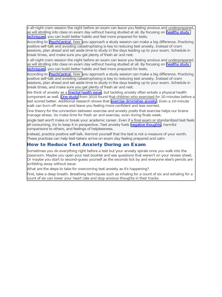 How To Reduce Test Anxiety During An Exam: Healthy Study Techniques ...