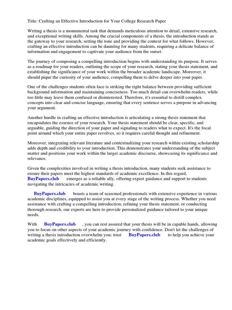 How To Write An Effective Introduction For A College Research Paper ...