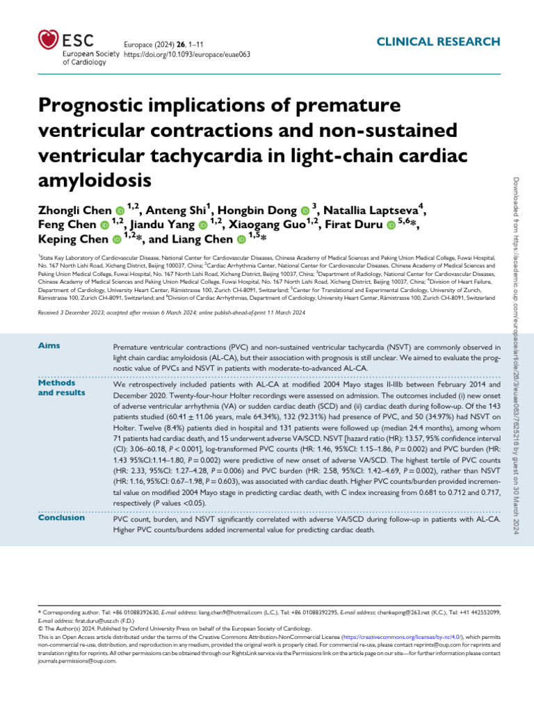 PVCs & NSVT in Cardiac Amyloidosis | PDF | Cardiac Arrest | Cardiology