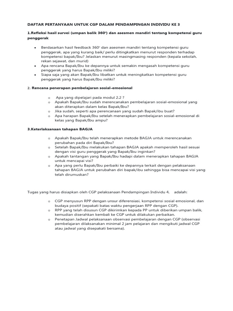 Daftar Pertanyaan Untuk CGP Pi 3 | PDF