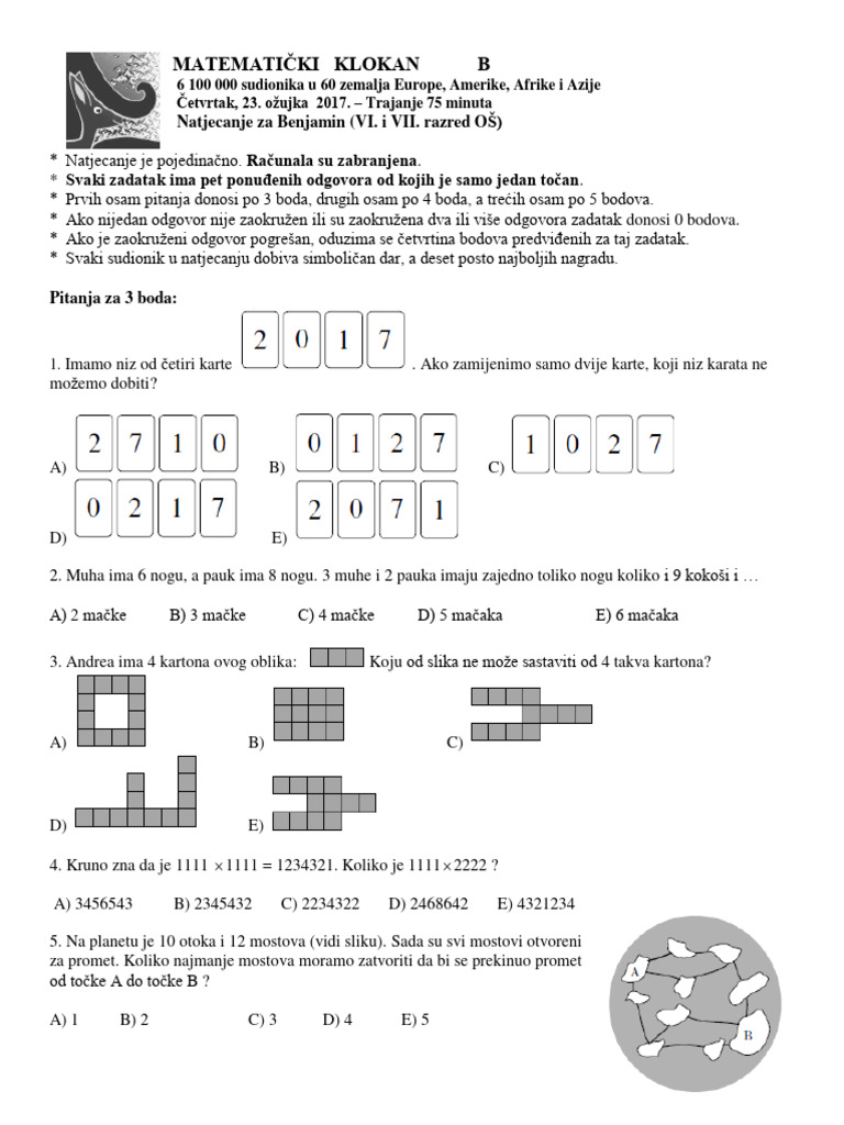 Matematicki Klokan B 2017 | PDF