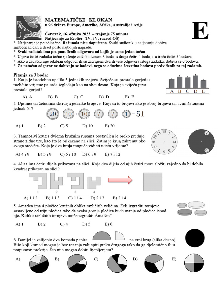Matematicki Klokan e 2023 1 | PDF