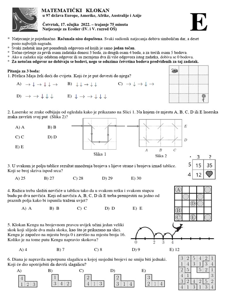 Matematicki Klokan e 2022 | PDF